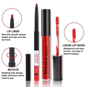 evpct 2Pcs Ruby Red Matte Lip Liner and Lipstick Combo DNM Red Lip Gloss Stains Pencil Makeup Set Women Waterproof Long Lasting 24 Hours Lipstick and Lip Liner Set labiales mate 24 horas originales 14