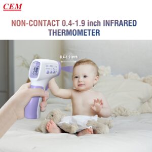 CEM DT-8806 Digital Thermometer for Adults and Kids, No Touch Forehead Thermometer for Baby, 2 in 1 Body Surface Mode Infrared Thermometer with Fever Alarm and Instant Accuracy Readings, Purple