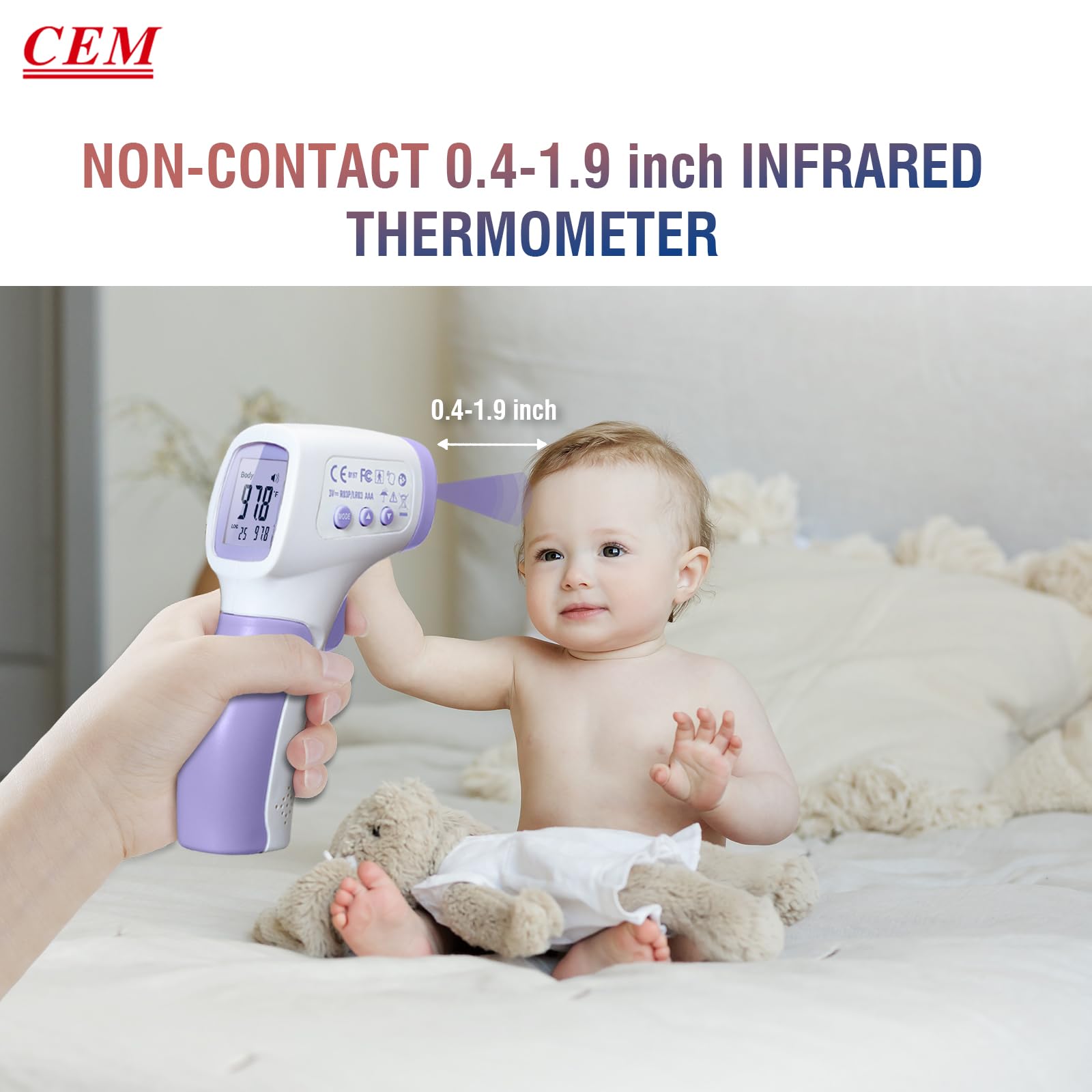 CEM DT-8806 Digital Thermometer for Adults and Kids, No Touch Forehead Thermometer for Baby, 2 in 1 Body Surface Mode Infrared Thermometer with Fever Alarm and Instant Accuracy Readings, Purple