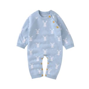 duanyozu baby girl boy easter outfit bunny onesie knitted sweater romper long sleeve jumpsuit cute rabbit clothes (a bunny onesie-blue,3-6 months)