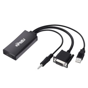 fairikabe vga to hdmi adapter with audio, (pc vga output source to tv/monitor with hdmi input display), vga male to hdmi female converter for monitor, 1080p vga hdmi adapter usb powered…