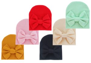 qandsweet newborn girls' hats & caps infant big bow cotton hat 0-6 months 6-pack (6 colors a)