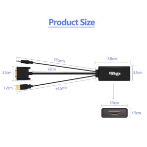 fairikabe VGA to HDMI Adapter with Audio, (PC VGA Output Source to TV/Monitor with HDMI Input Display), VGA Male to HDMI Female Converter for Monitor, 1080p VGA HDMI Adapter USB Powered…