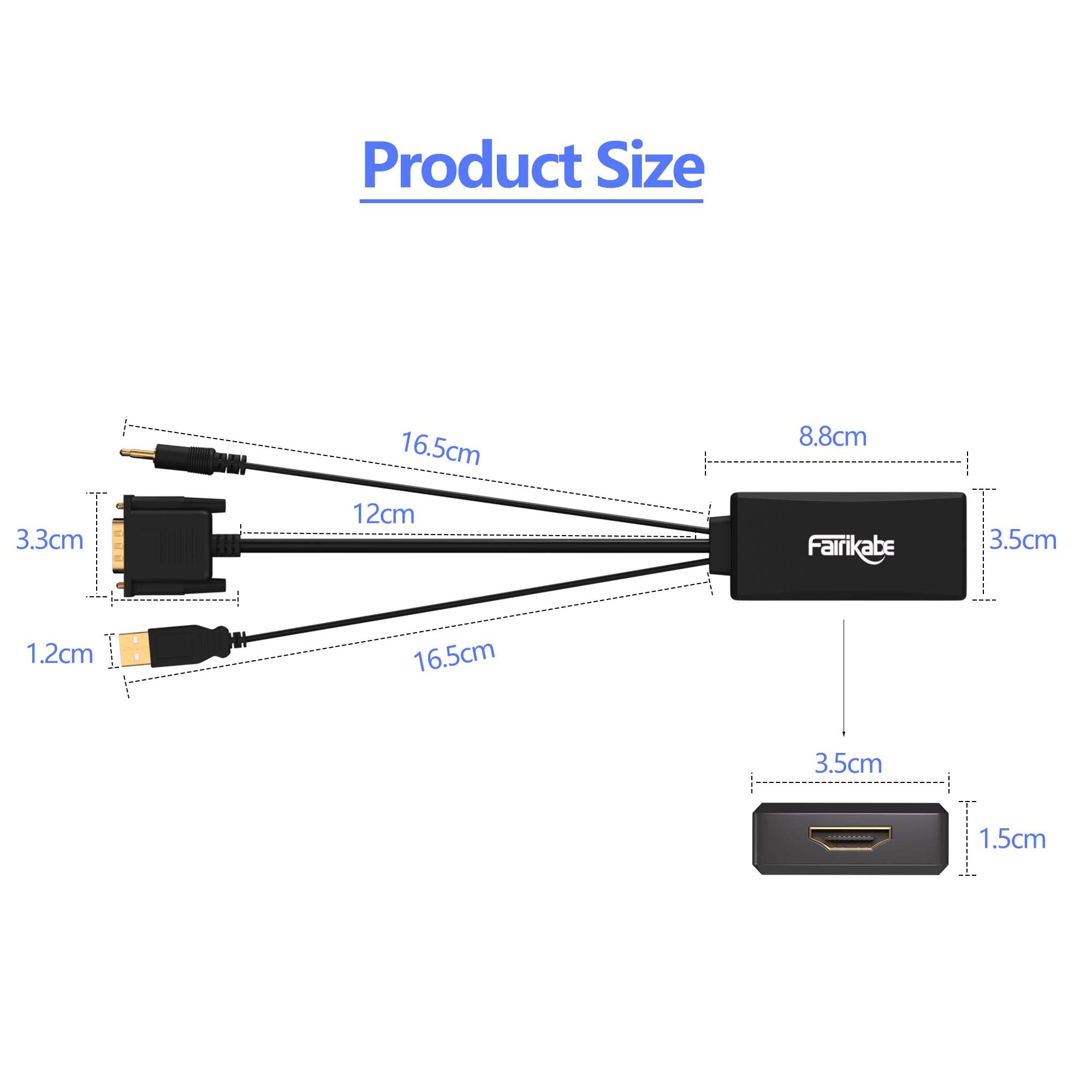 fairikabe VGA to HDMI Adapter with Audio, (PC VGA Output Source to TV/Monitor with HDMI Input Display), VGA Male to HDMI Female Converter for Monitor, 1080p VGA HDMI Adapter USB Powered…