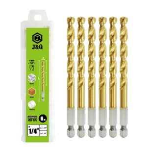 j&q 1/8" 135 degrees split point drill bits, high speed steel drill bit set, titanium twist hex drill bits for steel, copper and aluminum (pack of 12 identical pcs）