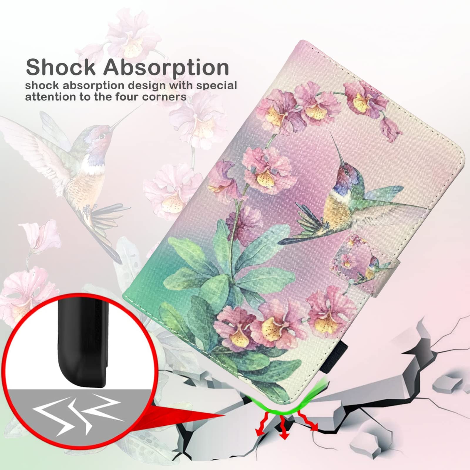 HONNKY for Samsung Galaxy Tab A8 10.5 inch Case 2022 (Model SM-X200/X205/X207),Floral Hummingbird Cover for Galaxy Tab A8 10.5" 2022,Auto Wake/Sleep,Pencil Holder