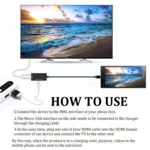 Micro USB to HDMI Cable Adapter, MHL 5pin Phone to HDMI 1080P 4K Video Graphic for Samsung Galaxy/LG/Huawei/Android Smart Phones That with MHL Function