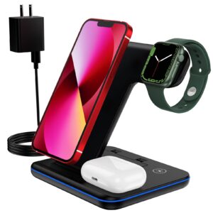 wireless charger 3 in 1 for iphone/iwatch/airpods devices, safe charging station for apple watch 6/se/5/4/3/2, for iphone16,15 14,13,12,11 (pro, max)/xs/xr/x/8, compatible with airpods 3/pro/2