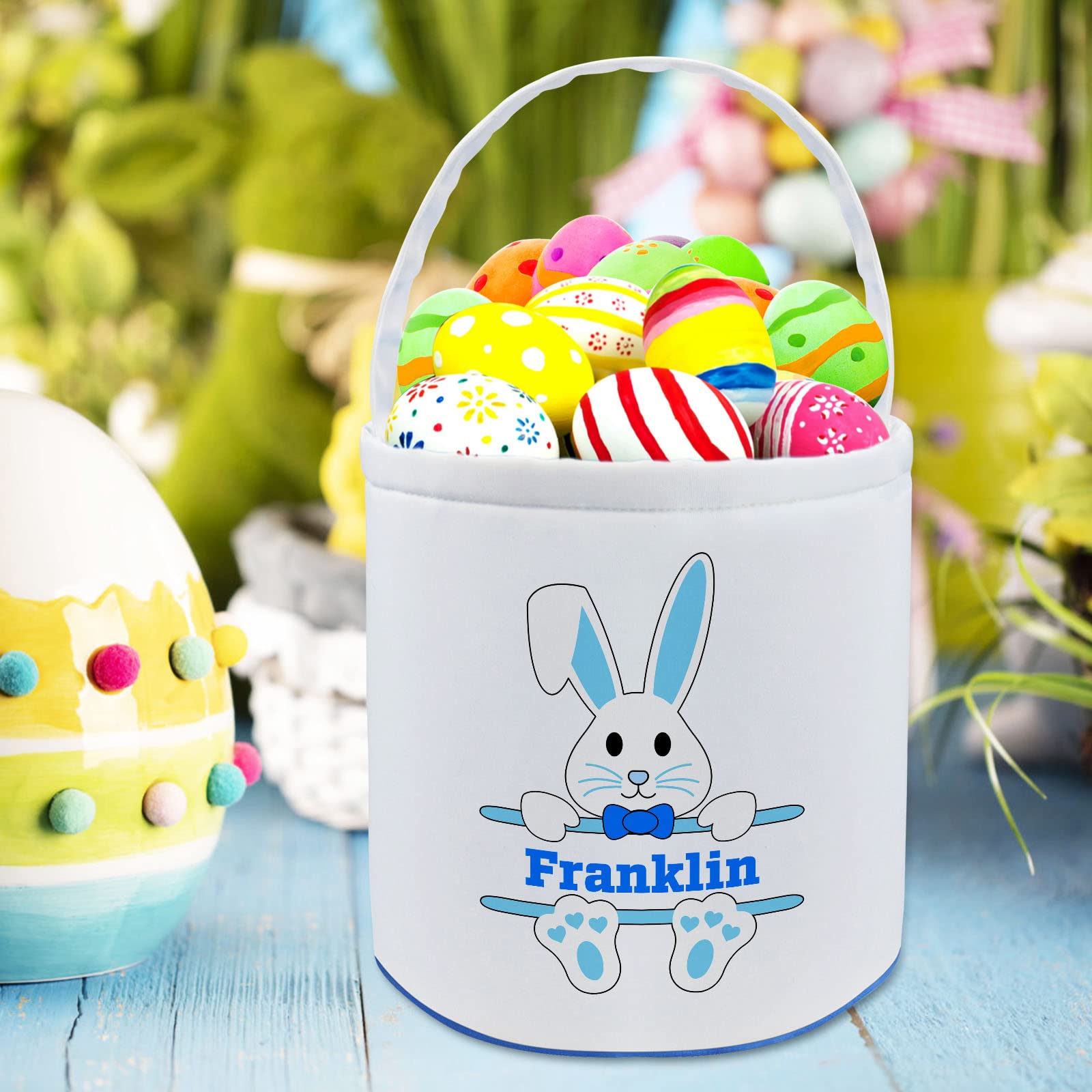 Personalized Easter Basket with Name for Girls Boys Kids, Custom Easter Buny Basket Gift Bags for Easter Eggs Hunt