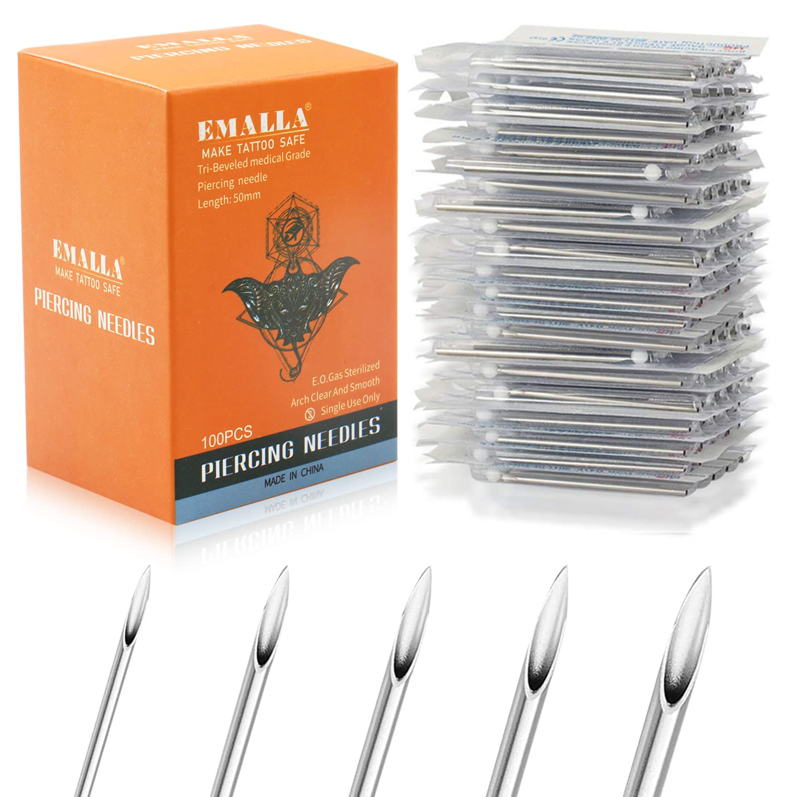 Ear Nose Piercing Needles - Autdor 100pcs Mixed Piercing Needles 12G 14G 16G 18G and 20G Hollow Needles for Ear Nose Navel Nipple Lip Tongue Piercing Kits Piercing Tools Piercing Supplies