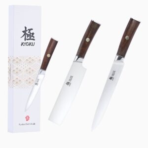 kyoku daimyo series 8" carving knife + 5'' utility knife + 7'' nakiri knife - japanese 440c stainless steel - rosewood handle