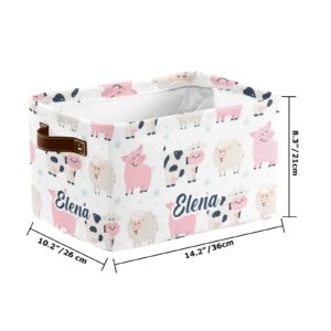 Deven Pig Cow Sheep Personalized Large Storage Baskets for Organizing Shelves with Handle,Closet Decorative Storage Bins for Bathroom,Nursery,Home 1 Pack