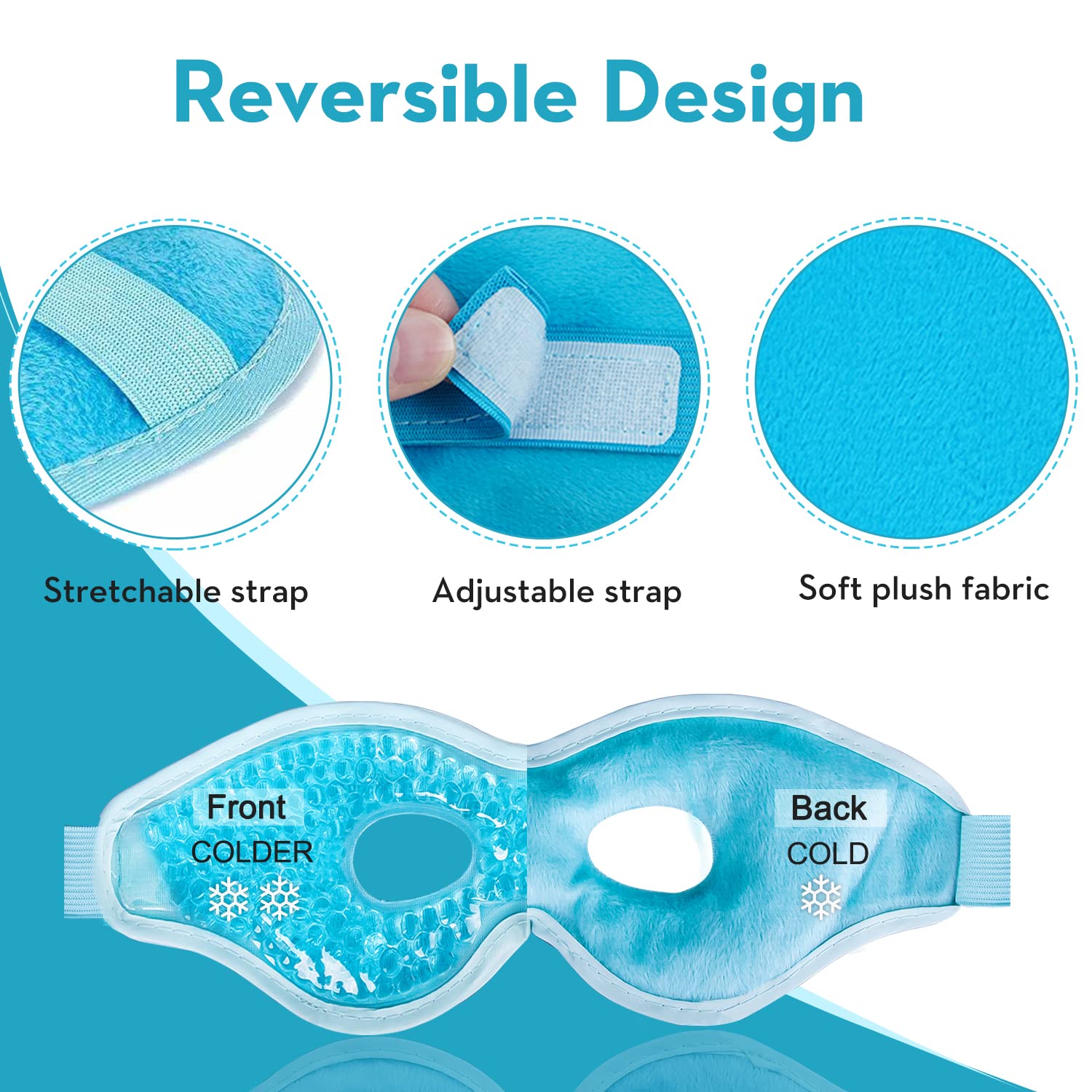 2PCS Gel Eye Mask, Cold Compress Gel Beads Eye Mask, Reusable Cooling Ice Mask for for Puffy Eyes, Dark Circles, Headaches, Migraine, Stress Relief