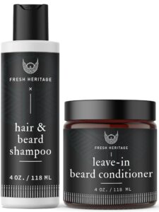 fresh heritage premium men's beard care bundle - shampoo with tea tree, conditioner with argan oil - softens, smooths & promotes beard growth - 100% natural grooming kit