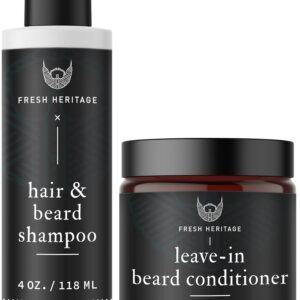 Fresh Heritage Premium Men's Beard Care Bundle - Shampoo with Tea Tree, Conditioner with Argan Oil - Softens, Smooths & Promotes Beard Growth - 100% Natural Grooming Kit