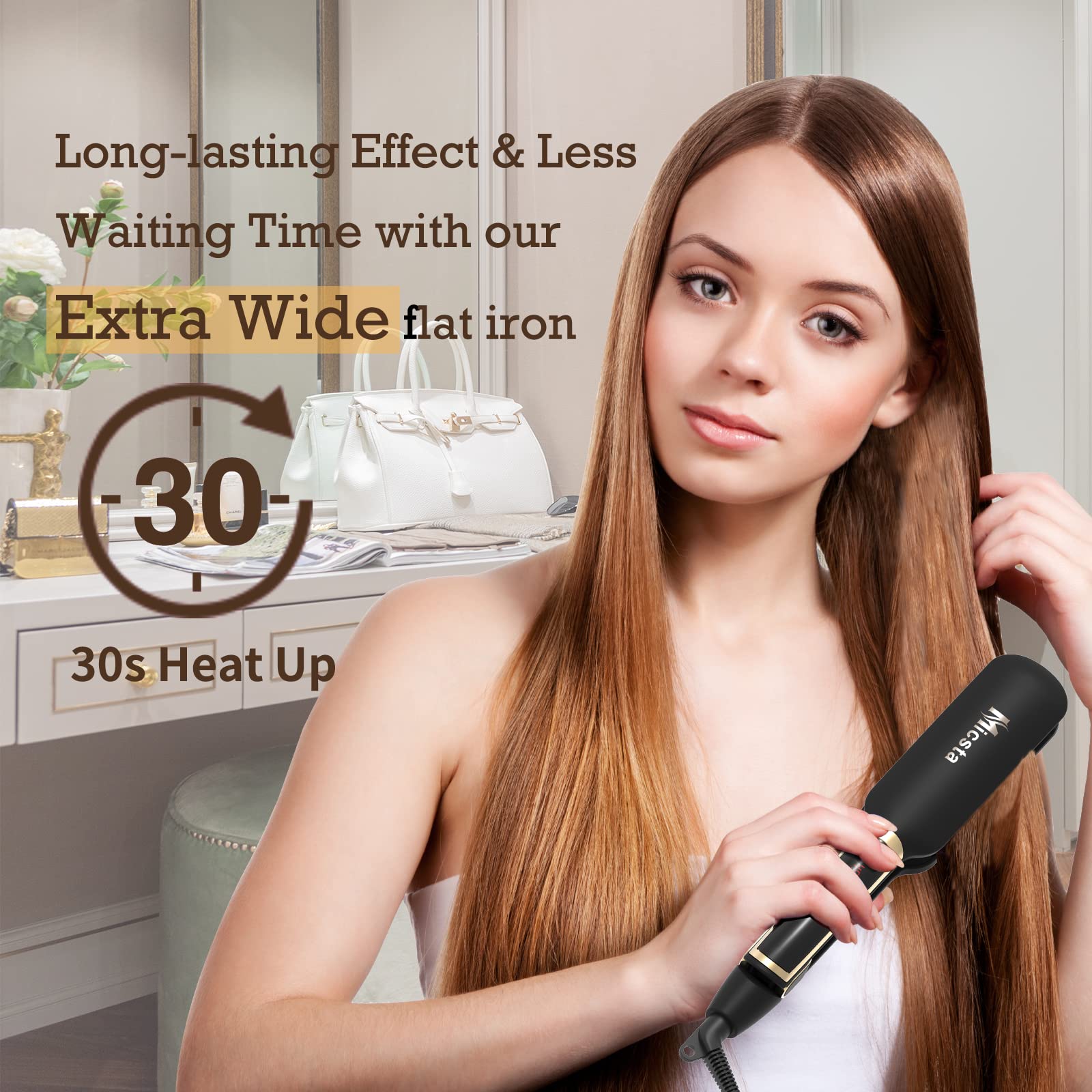 MICSTA Wide Flat Iron Hair Straightener, 1.75 inch Straightening Irons for Thick Hair, Flat Iron Curling Iron in One, Curler Straightener Iron Combo for Long Hair, 3D Floating Plate & Adjustable Temp