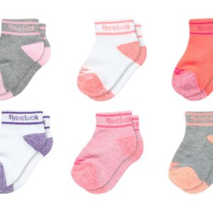 Reebok Girl's 6 Pack, 12 Pack Comfort Cushion Quarter Cut Socks (Infant/Toddler), Size 2-4T, Pink/Grey (6 Pack)