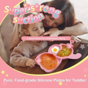 forstree PINK Silicone Suction Plate, Divided Plate for Babies and Toddlers, Adorable Elephant Shape Dish, Dishwasher- and Microwave-Safe, BPA Free PINK