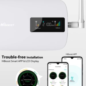 HiBoost Cell Phone Booster for All Carriers| Up to 2000 Sq Ft| Cell Signal Booster Display Screen| High Power Outdoor Receiving Antenna|for 5G/4G/3G LTE |App Service + Install|FCC Approved