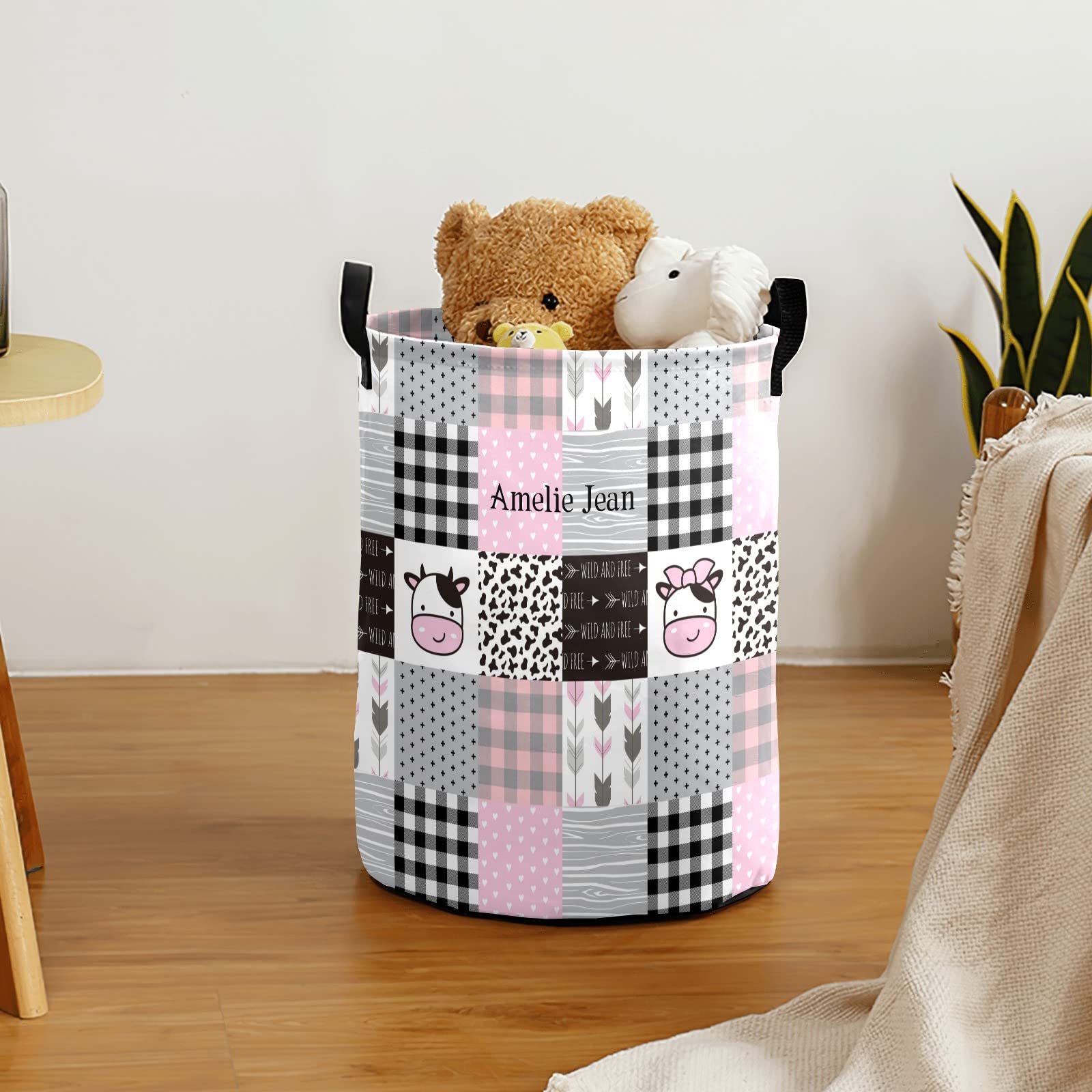 Cute Cows Patchwork Storage Bin, Waterproof Oxford Fabric Clothes Basket Organizer for Laundry Hamper,Toy Bins,Gift Baskets, Bedroom, Clothes,Baby Nursery