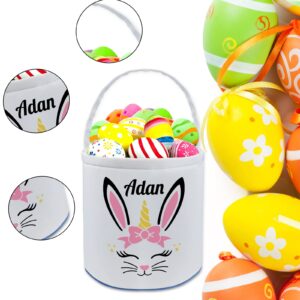 WQingot Personalized Easter Basket Custom with Name Customized Candy Egg Easter Buny Tote Bags Carry for Girls Boys Happy Easter Gift Deco Blue