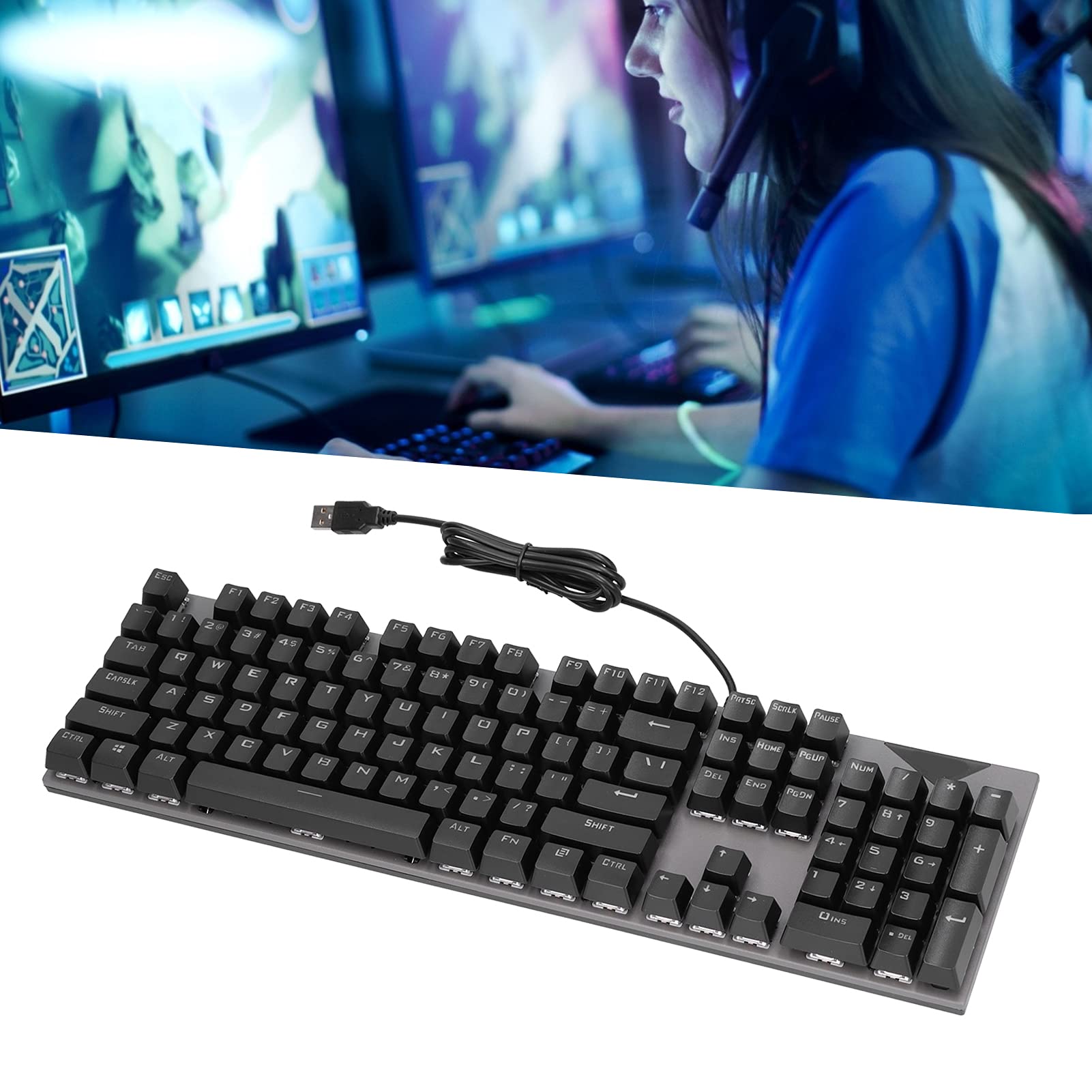 Byged PC Gaming Keyboard RGB, 104 Keys USB Keyboard Metal Gaming Keyboard Backlight Wired Keyboard with Long Service Life, for PC Gamers