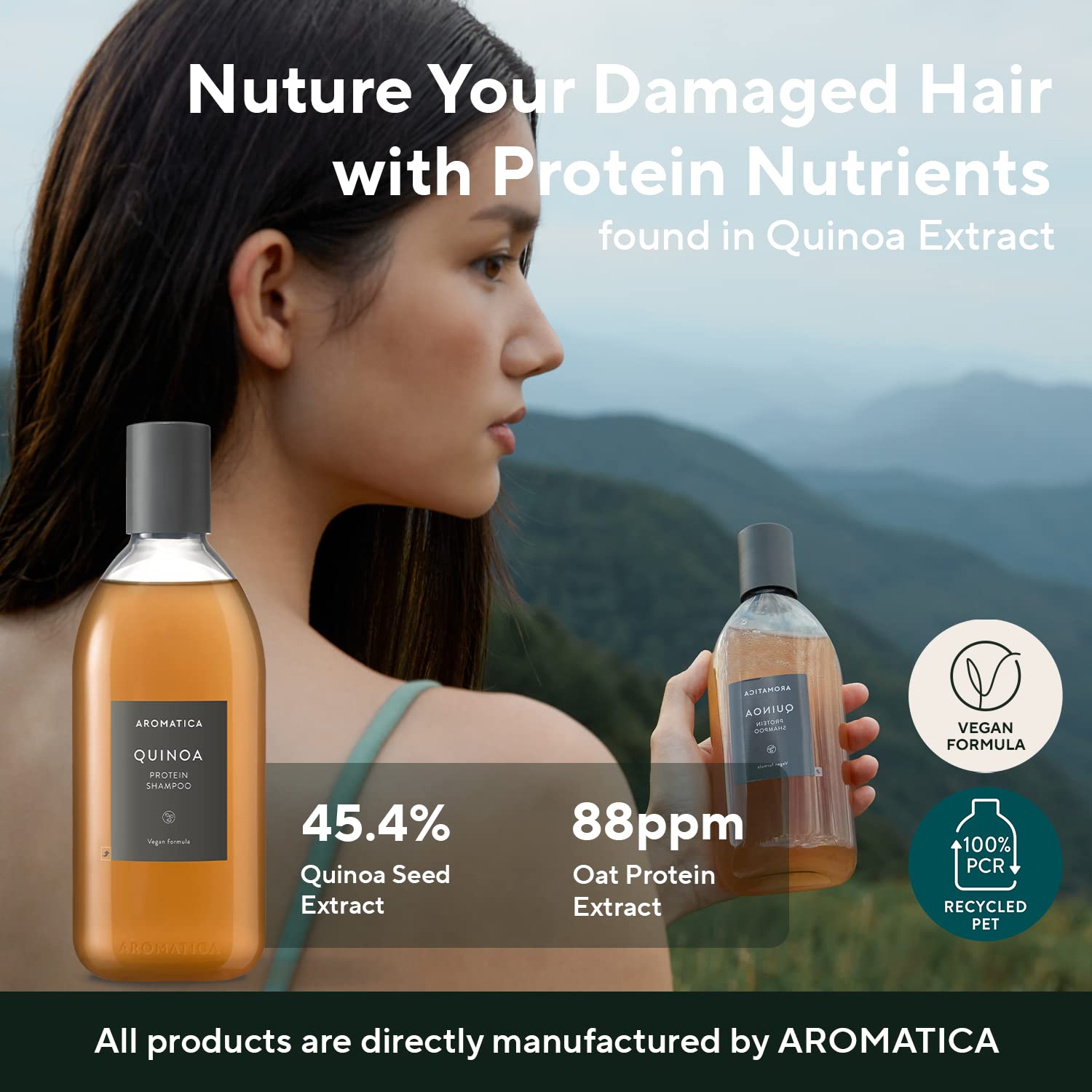 AROMATICA Quinoa Protein Shampoo & Hair Treatment Gift Set – Vegan Hair Care Product with Quinoa Extract for Color Treated, Damaged Hair