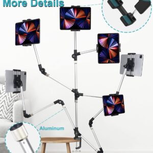 Aozcu Flexible Tablet Stand Holder for Bed, 35in Aluminum Long Arm iPad Camera Mount for Desk, 360° Rotation Webcam Stand with 1/4 Screw for iPad Pro 11 Air Mini, Switch, iPhone, More 4-12.9" Devices