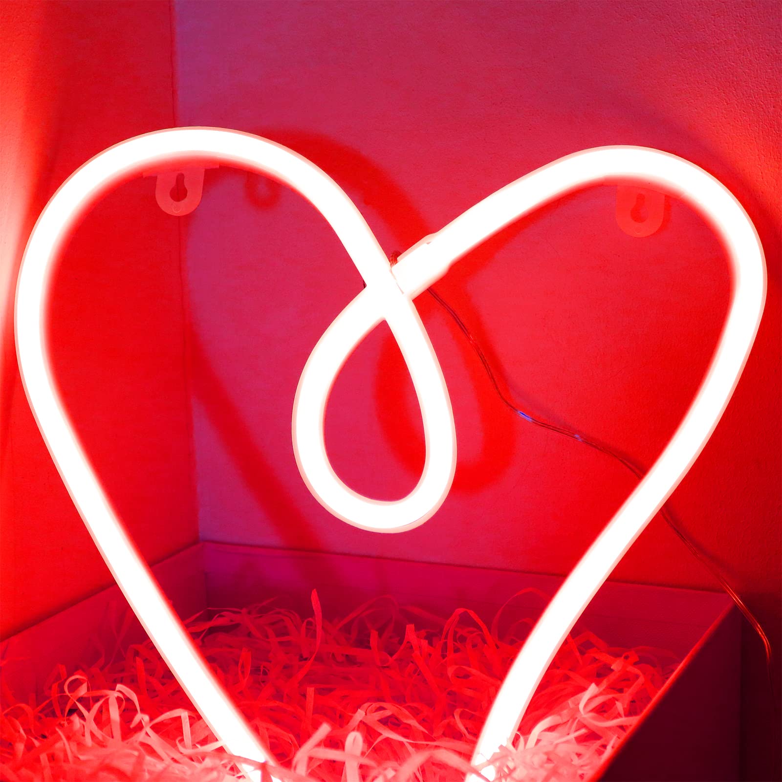 Love Heart Neon Light Valentine's Gift for Kids or Her,LED Heart Shape Neon Signs Lamp Pink Room Decor for Wall,Fun Light for Kids Room Decoration Powered by Battery/USB(Red)