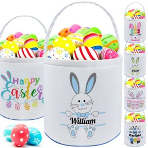 personalized easter basket with name for girls boys kids, custom easter buny basket gift bags for easter eggs hunt