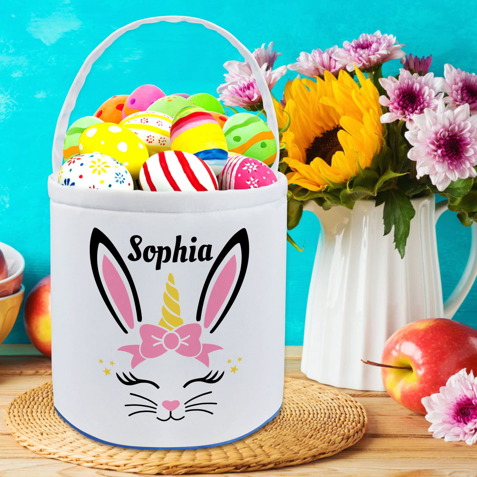 Personalized Easter Basket with Name for Girls Boys Kids, Custom Easter Buny Basket Gift Bags for Easter Eggs Hunt