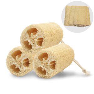 pioneerhiker 100% natural loofah sponge, unbleached, natural loofah exfoliating bath scrubber for adults, men and women shower or cleaning kitchenware (3 count)