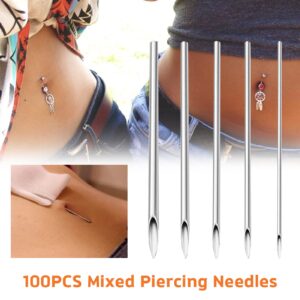 Ear Nose Piercing Needles - Autdor 100pcs Mixed Piercing Needles 12G 14G 16G 18G and 20G Hollow Needles for Ear Nose Navel Nipple Lip Tongue Piercing Kits Piercing Tools Piercing Supplies