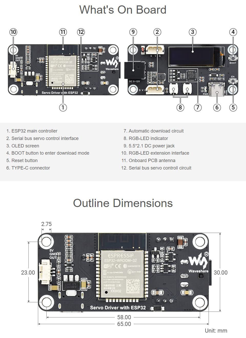 Waveshare ESP32 Servo Driver Expansion Board Built-in WiFi Dedicated Driver Board Designed for Serial Bus Servos