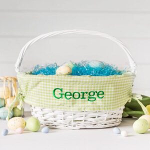 personalized easter basket for boys and girls (green liner) - wicker easter basket for kids - monogrammed basket with handle, one size, qual2007