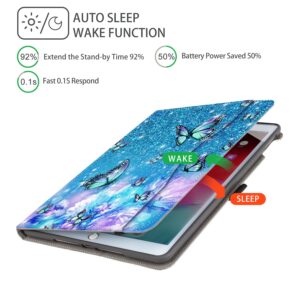 Case for iPad 9th/8th/7th Generation 10.2 Inch 2021/2020/2019 with Pencil Holder for Women Girls Adjust Angle View Case with Pocket/Hand Strap/Auto Wake/Sleep, Flowers Butterfly