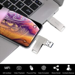 Memory Stick 128GB USB Flash Drive for iPhone WOFICLO USB Stick Photo Storage Compatible iOS/Android//Windows System(Silver-128GB)