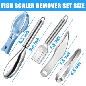 Fish Scaler Remover Set - Fish Scales Tools with Stainless Steel Sawtooth with Bottle Opener, Fish Scraper Fish Bone Tweezers Fish Skin Peeler for Family, Seafood Markets, Remover Fish Scales,5Pieces