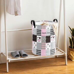 Cute Cows Patchwork Storage Bin, Waterproof Oxford Fabric Clothes Basket Organizer for Laundry Hamper,Toy Bins,Gift Baskets, Bedroom, Clothes,Baby Nursery