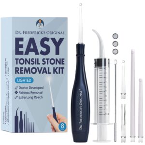 dr. frederick’s original easy tonsil stone remover kit - fast painless tonsillolith removal tool - fight bad breath - pick and oral irrigator - 8 pieces