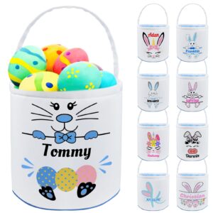 personalized buny easter basket with name custom canvas egg bags for kids candy easter baskets for baby boys girls-blue