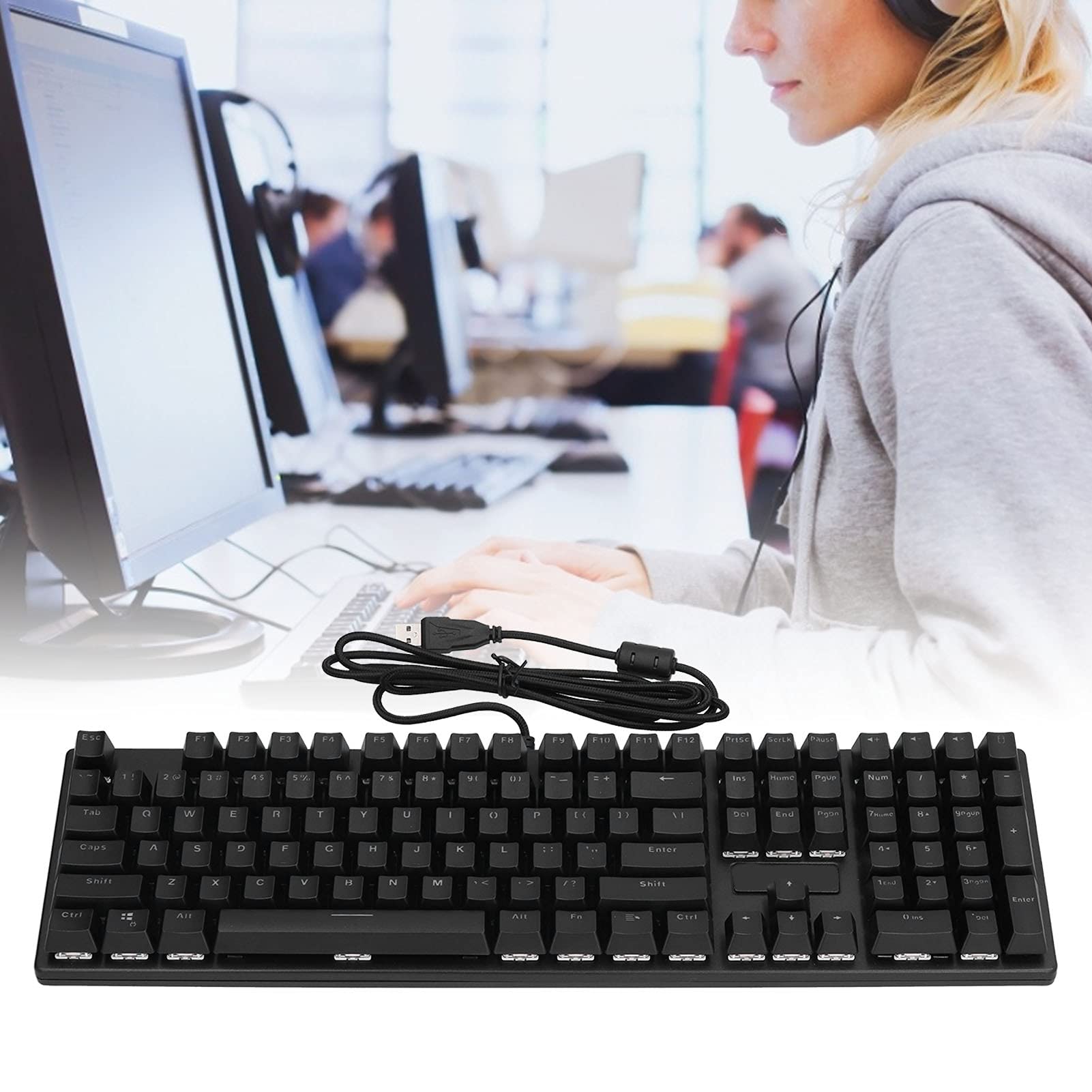 Byged USB Backlight Keyboards, 108 Keys RGB Backlit Keyboard Mechanical Computer Keyboard PC Gaming Keyboards with Stable Data Transmission, for Win System(Black Shaft)