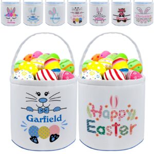 wqingot personalized easter basket custom with name customized candy egg easter buny tote bags carry for girls boys happy easter gift deco blue