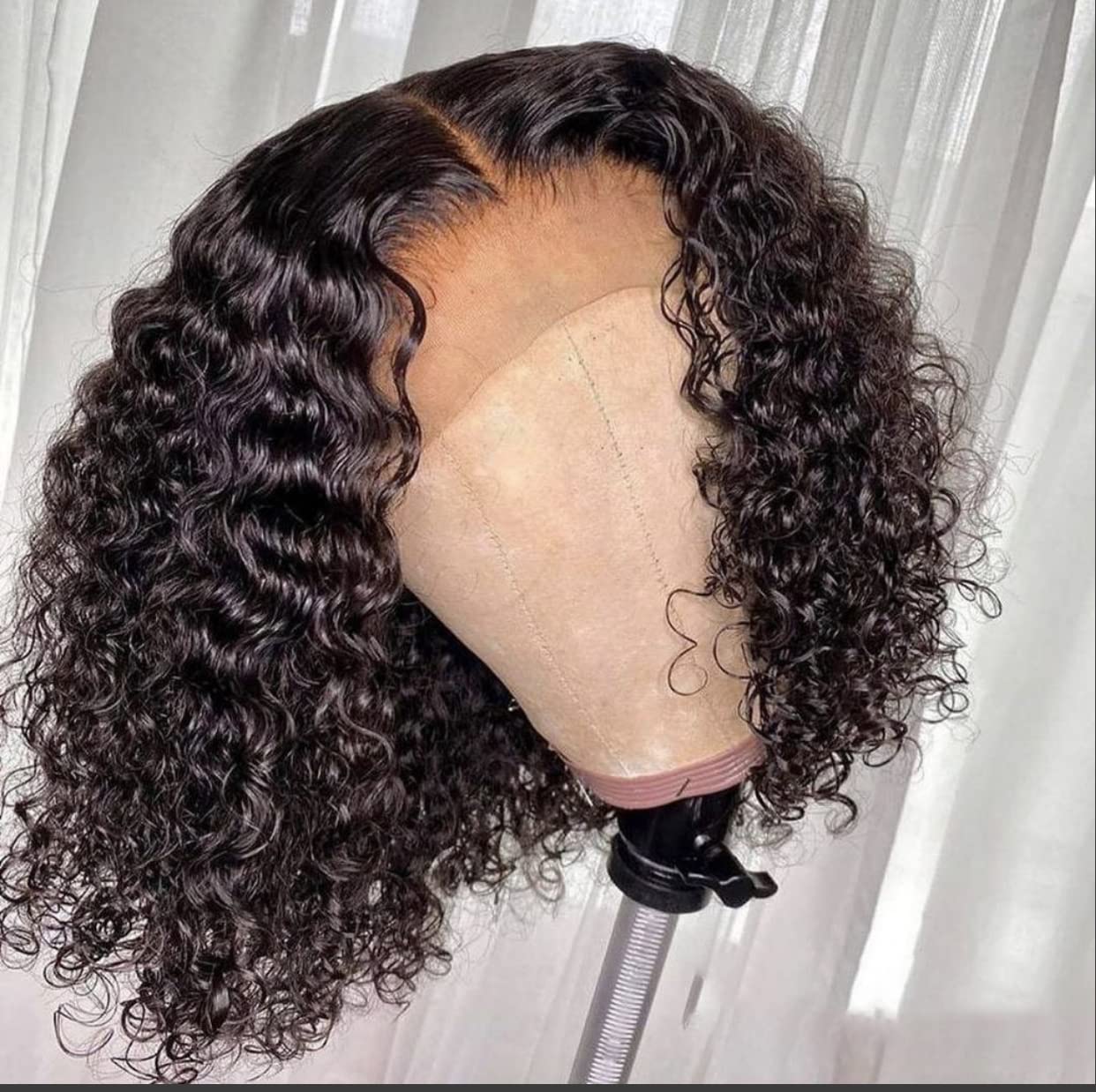 SWEETGIRL Short Curly Bob Wigs Human Hair 13x4 Lace Front Wigs Pre Plucked Water Wave Frontal Wigs Human Hair Wet and Wavy Curly Wigs for Black Women Natural Black 180% Density 10 Inch