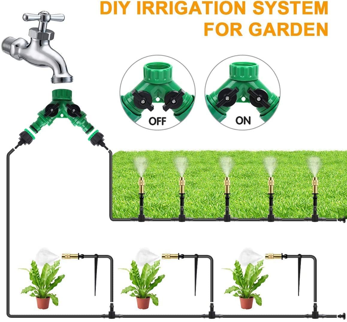 VAlinks Garden Automatic Drip Irrigation Set, 33ft/10m Drip Irrigation Kits with Adjustable Copper Nozzles Drippers,1/4" Blank Tube Watering Kit for Patio Lawn Garden Greenhouse Flower Bed