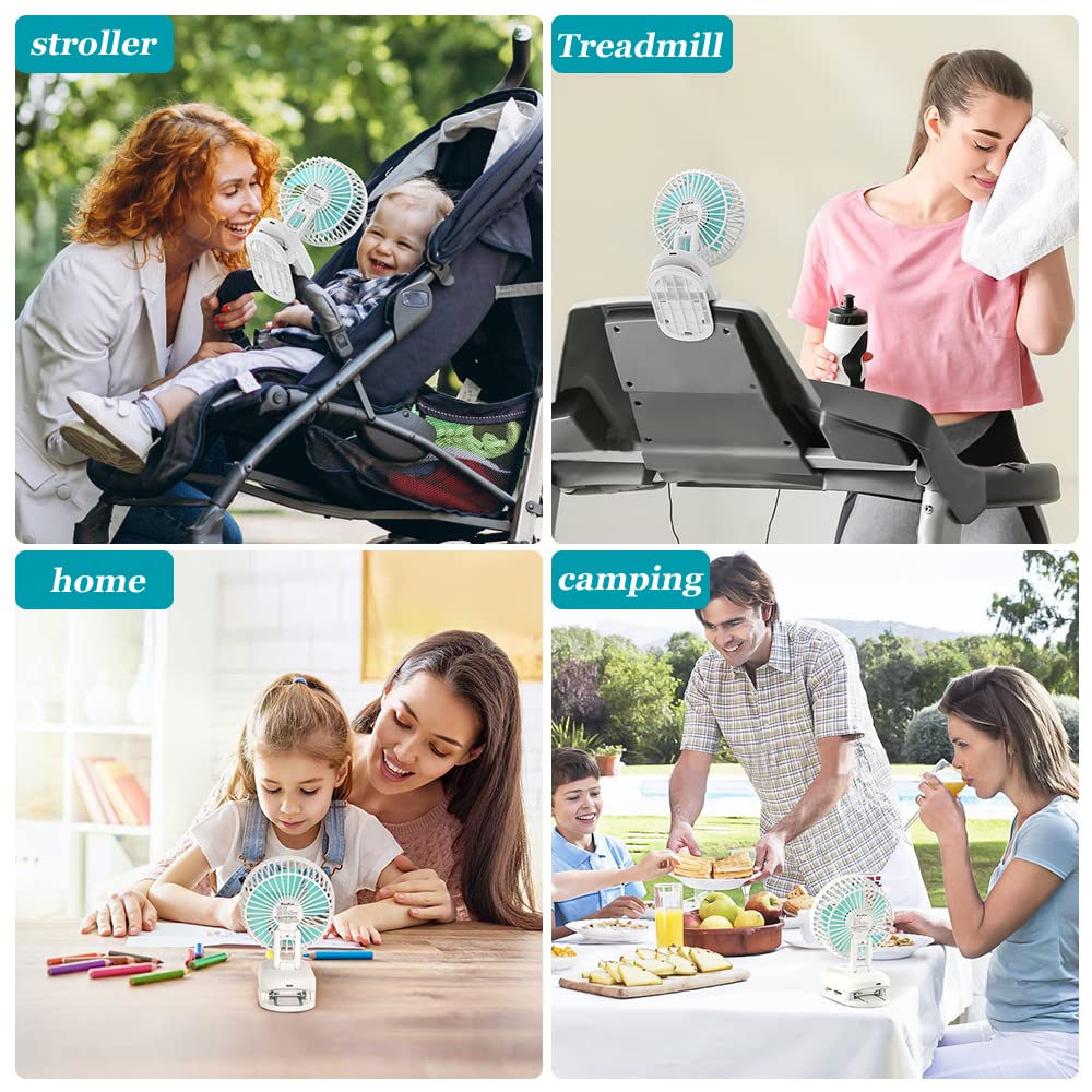 HandFun Desk Fans Small Quiet, 70° Oscillating 5000mAh USB-C Rechargeable Battery Operated Fan Clip on Small Table with 24H Long Lasting for Travel/Stroller/Home/Office/Camping/Treadmill/Golf Cart