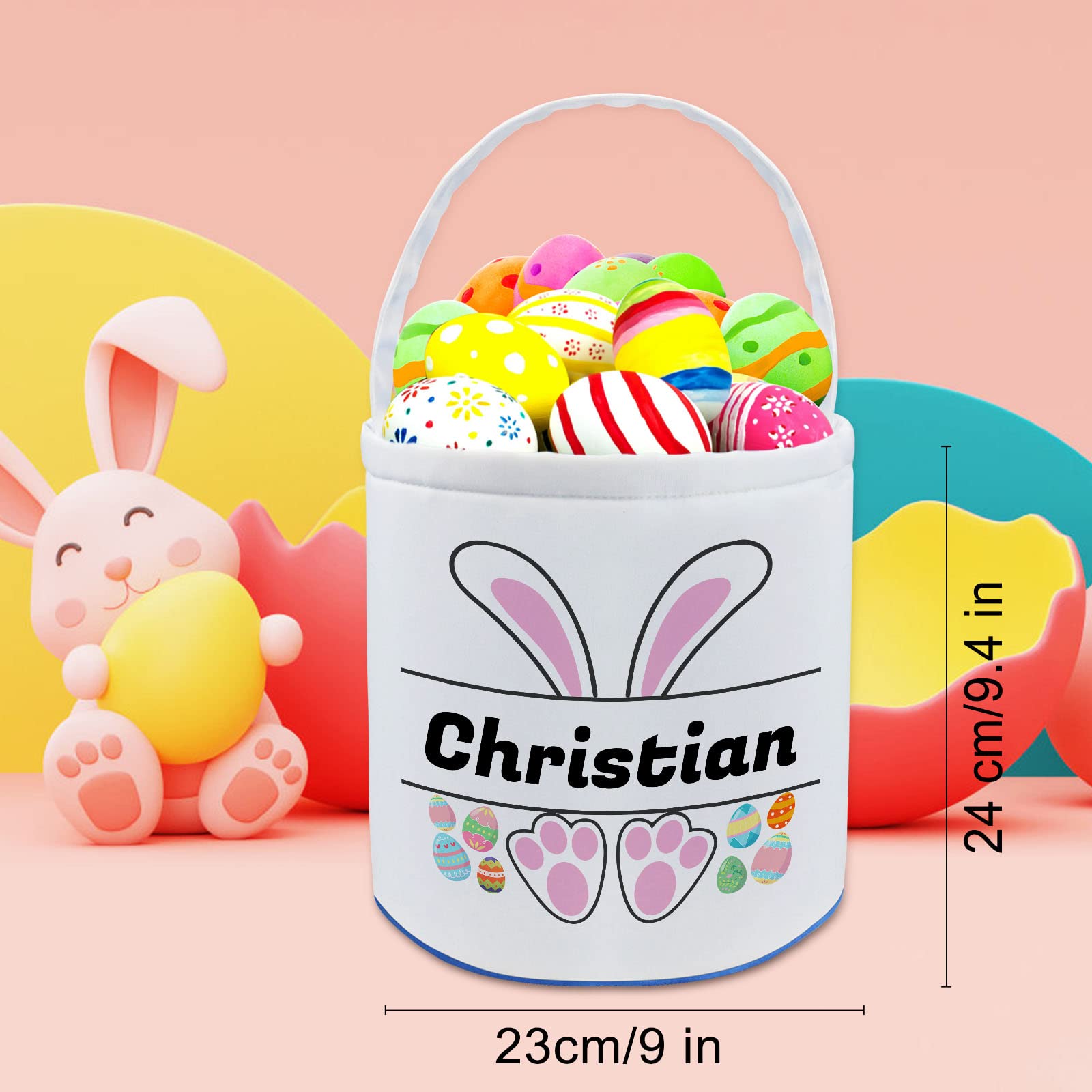 Personalized Easter Basket with Name for Girls Boys Kids, Custom Easter Buny Basket Gift Bags for Easter Eggs Hunt