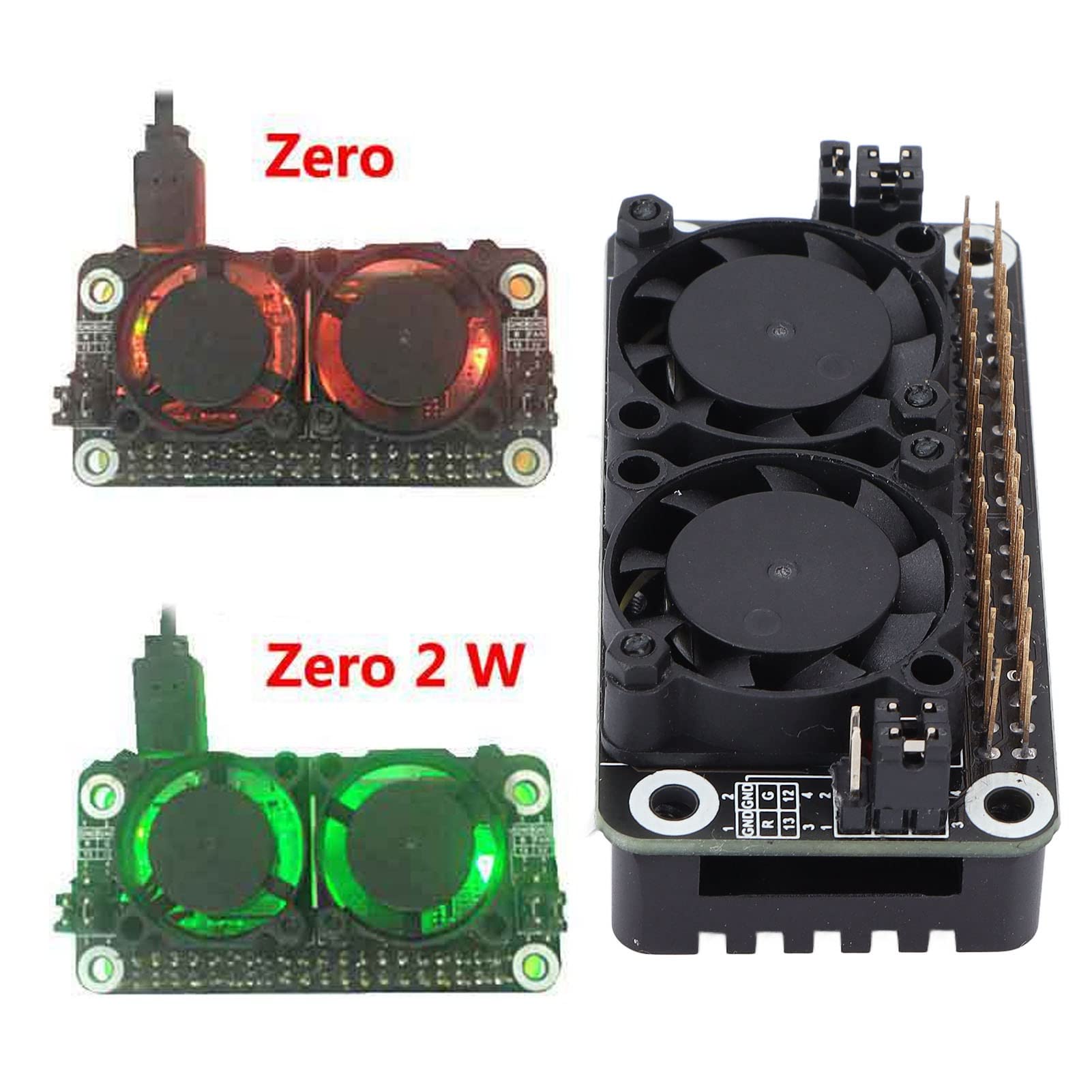 Aluminium Alloy Case Kit for Raspberry Pi Zero 2 W, Dual Fans, Radiator Shell with Heatsink and RGB LED Light