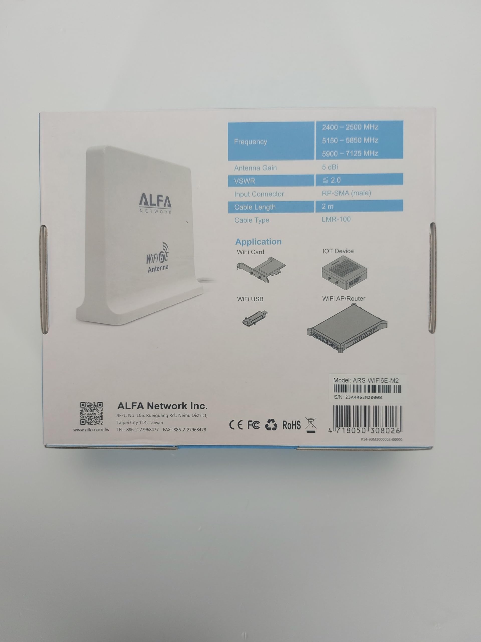 ALFA ARS-WiFi6E-M2 2.4 GHz + 5 GHz + 6E Tri-Band Omnidirectional Indoor Antenna