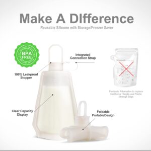 HOFISH Silicone Milk Storage Bags, Reusable & Leak-Proof Bags, Breast Milk Freezer Bag, BPA Free, 9oz/3pk, Cream